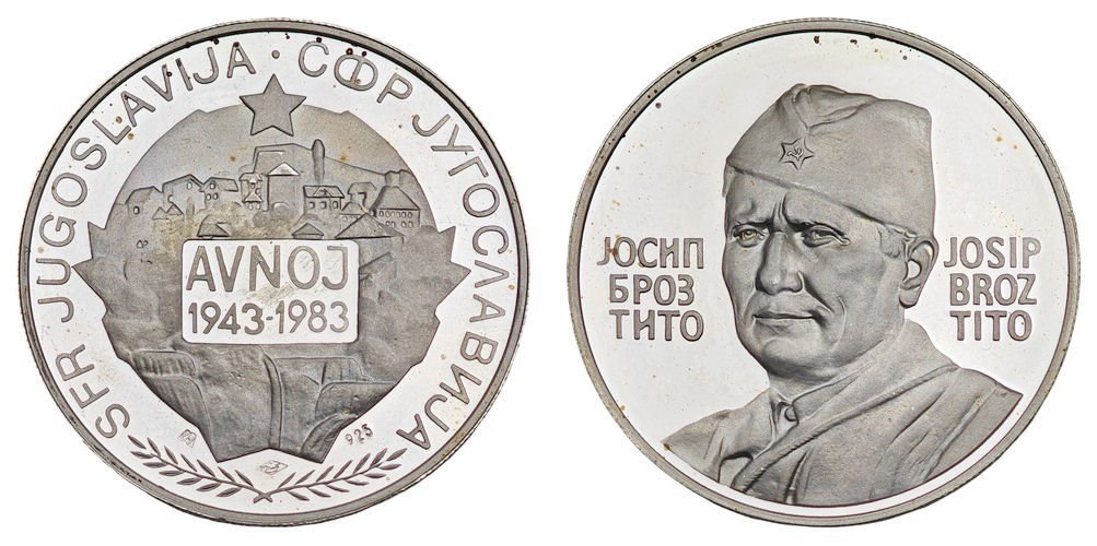 YUGOSLAVIA AVNOJ / Josip Broz Tito / 11 g .925 Silver / medal / with ...